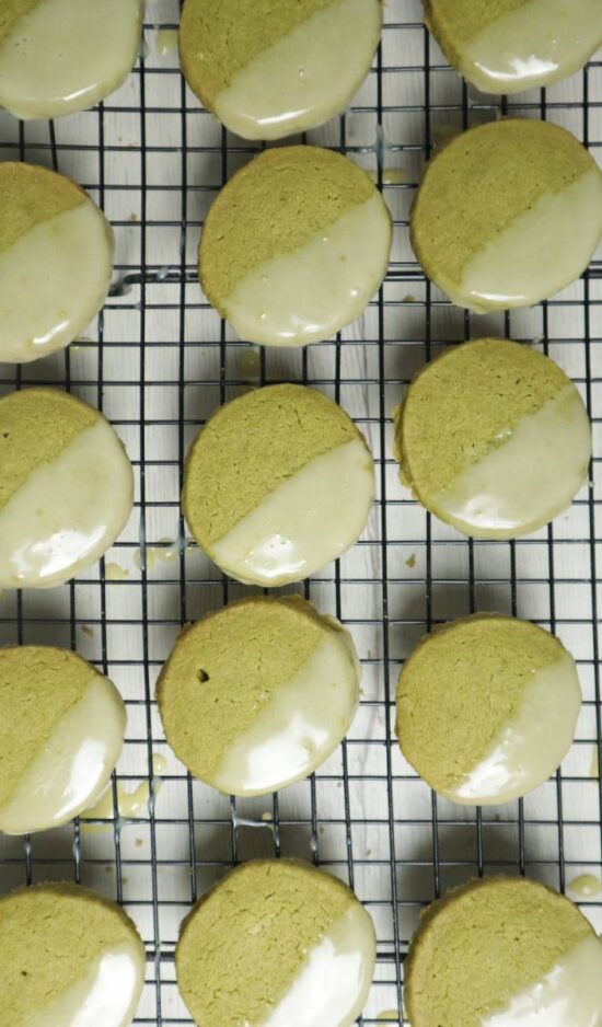 Easy Matcha Shortbread Cookies Dipped in White Chocolate - Bowl and Bite
